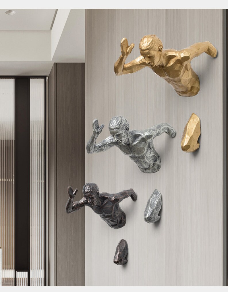 3 Pcs Running Man Wall Sculptures Gold/silver/bronz Colorclimbing Man ...