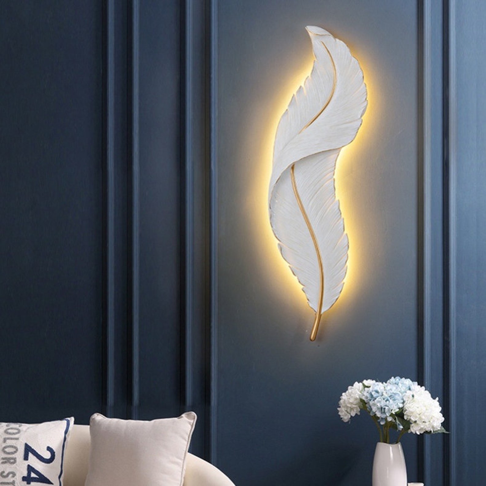 Modern Decorative Feather Led Sconce,white Feather Wall Lamp,living ...