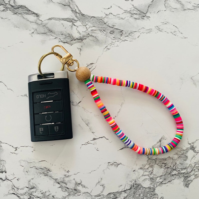 Heishi Keychain Bracelet, Rainbow Keychain, Beaded Keychain, Wristlet ...