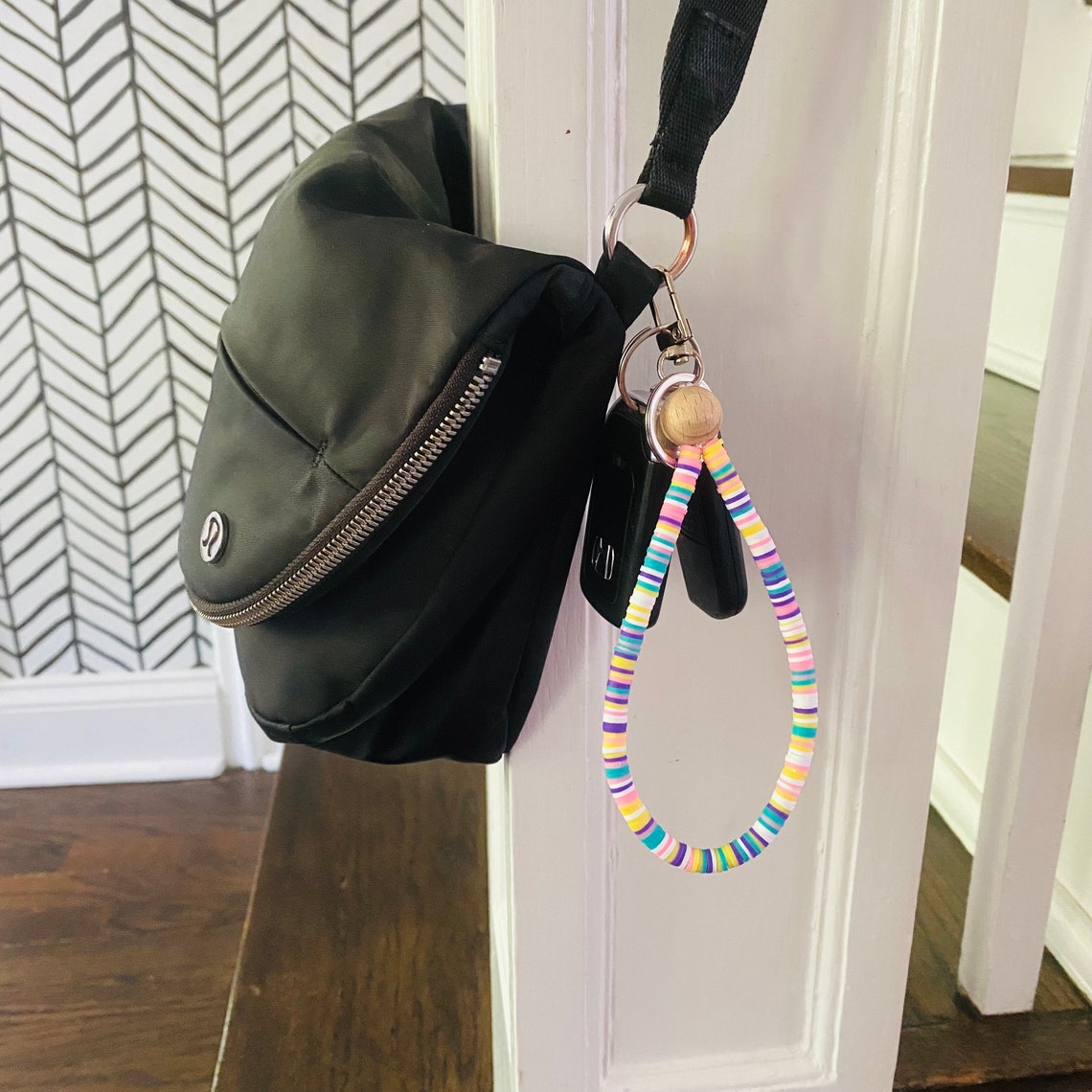 Heishi Keychain Bracelet, Multi-purple Keychain, Beaded Keychain ...