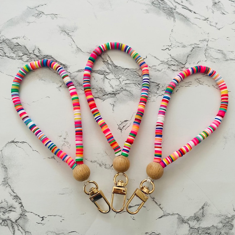Heishi Keychain Bracelet, Rainbow Keychain, Beaded Keychain, Wristlet ...