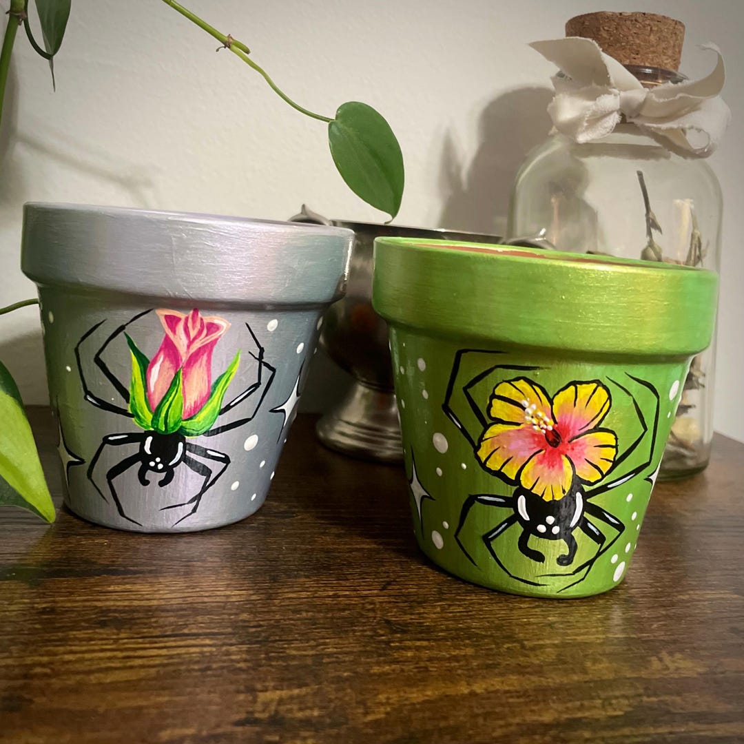 Orchid Spiders Hand Painted Flower Pots: 2 Designs Available. Indoor ...
