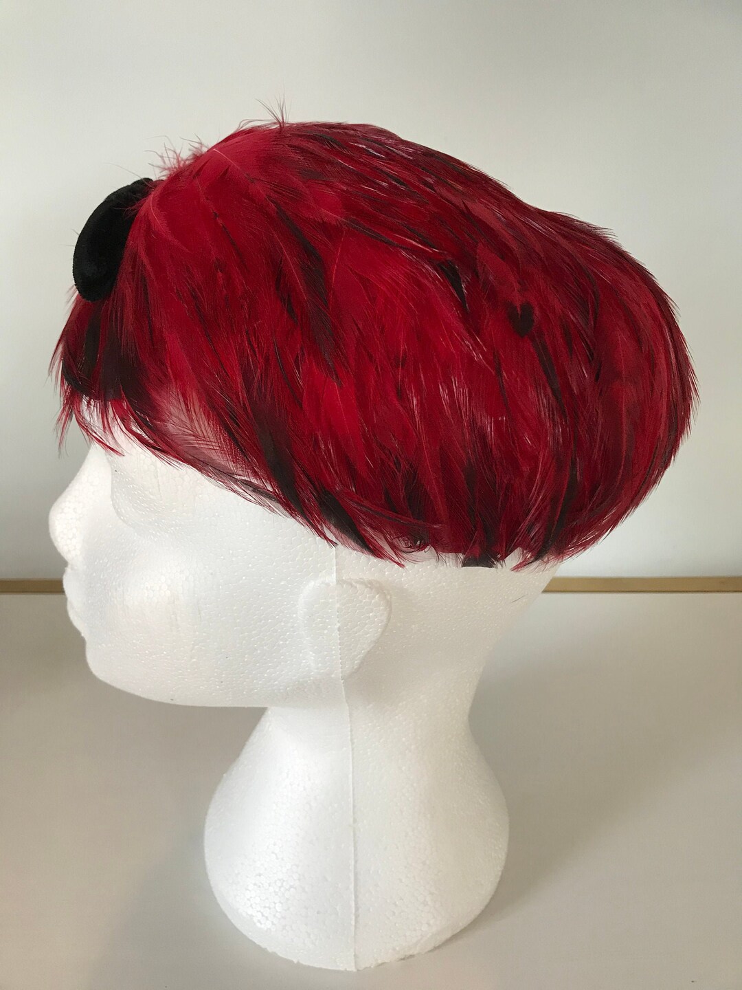 Jacoll 1960s Red and Black Full Feather Hat; Vintage Glamour; Fabulous ...