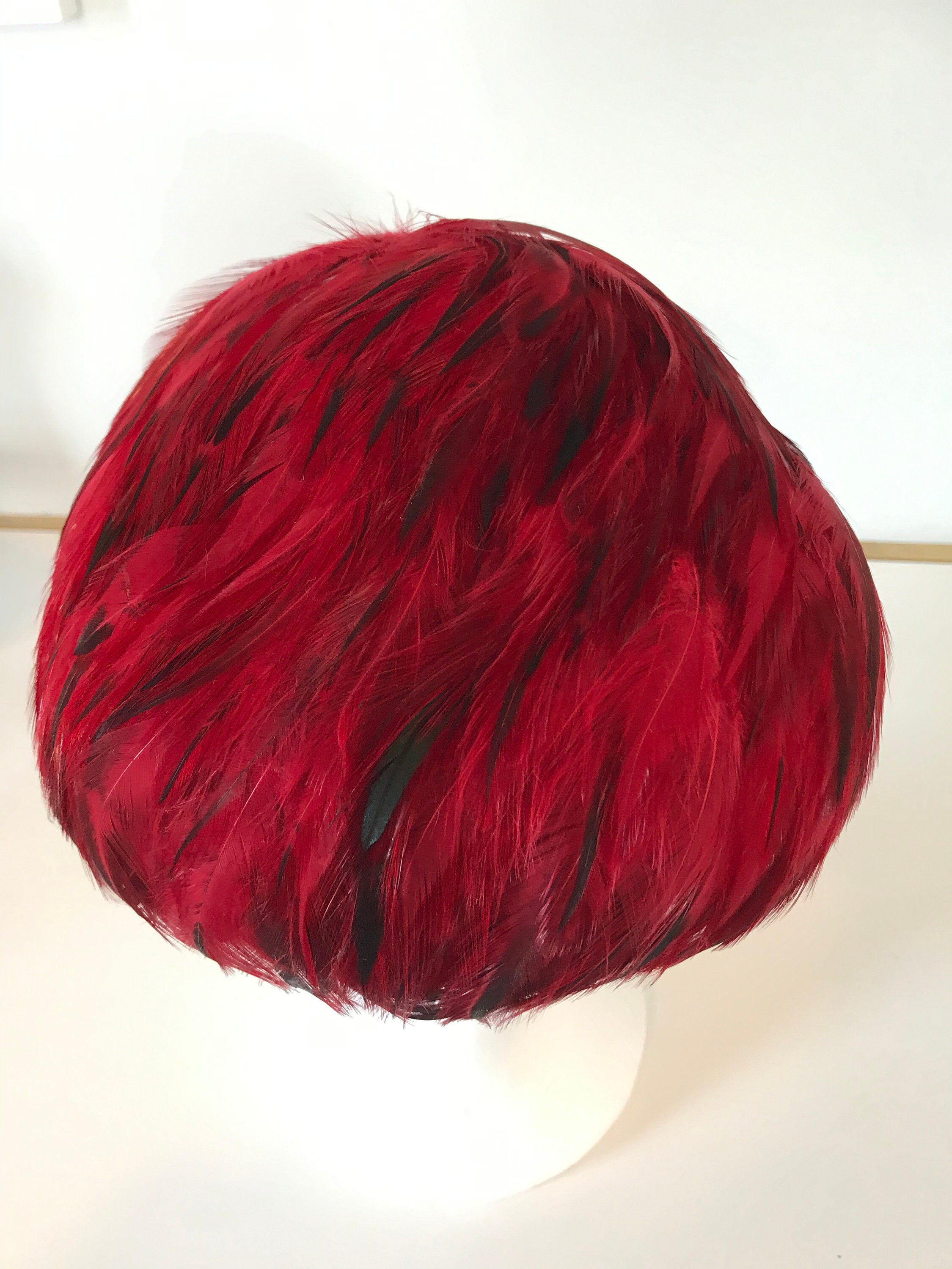 Jacoll 1960s Red and Black Full Feather Hat; Vintage Glamour; Fabulous ...