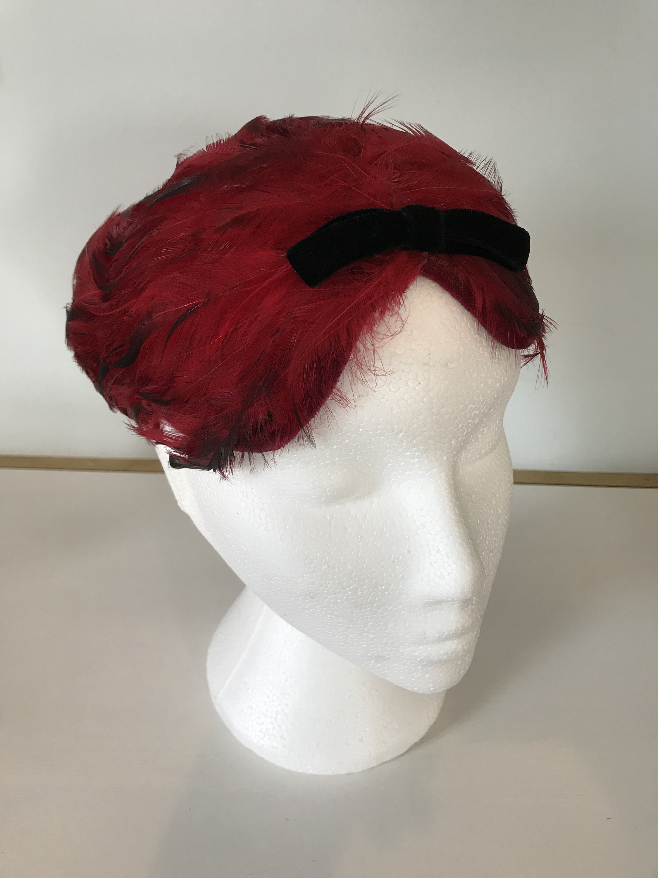 Jacoll 1960s Red and Black Full Feather Hat; Vintage Glamour; Fabulous ...