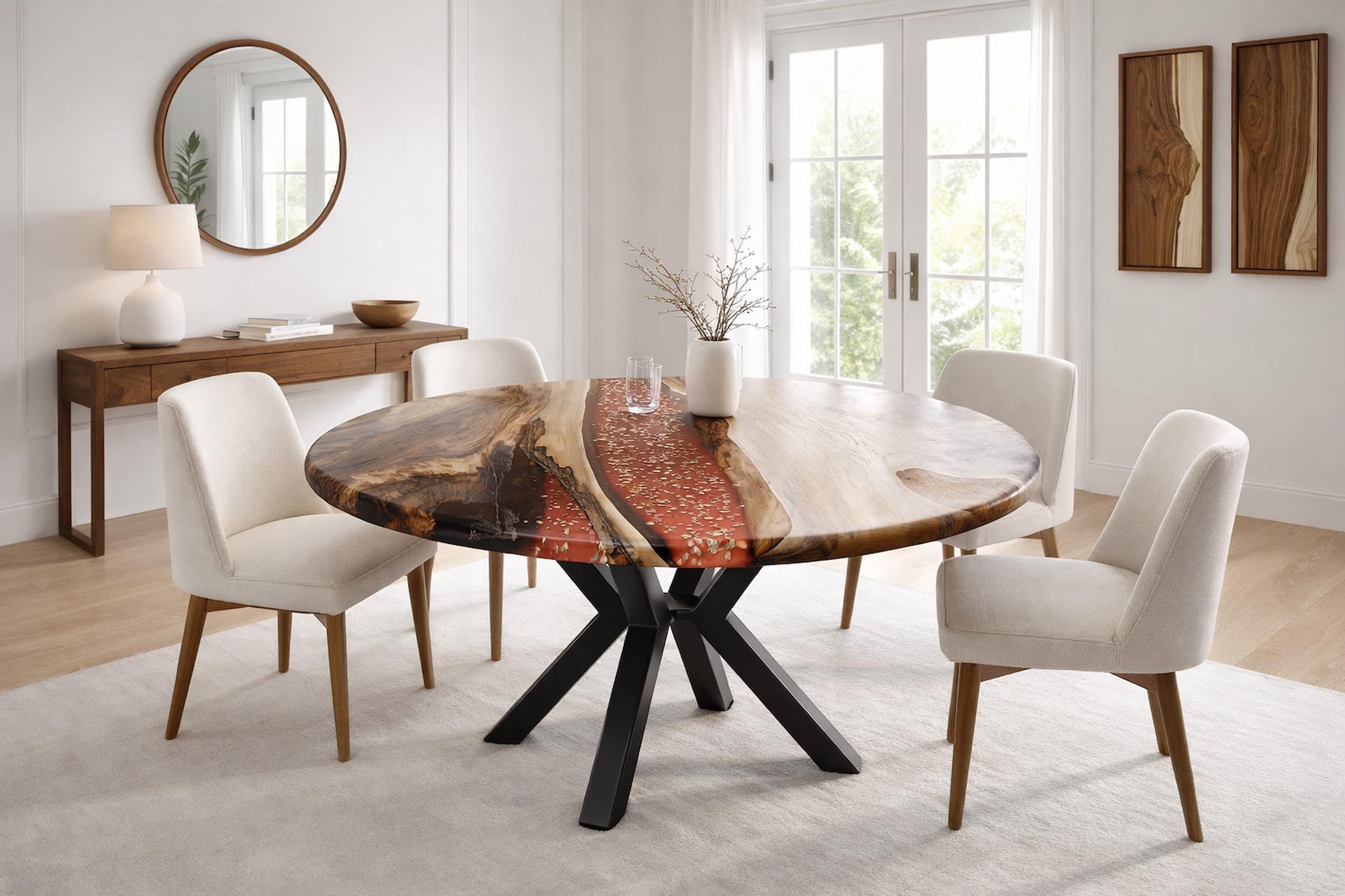 Custom Round Dining Table Solid Wood Epoxy Option Handmade Round Wood ...