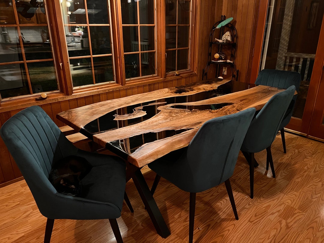 Custom Epoxy Live Edge Dining Table, Epoxy Dining Room Table With Solid ...