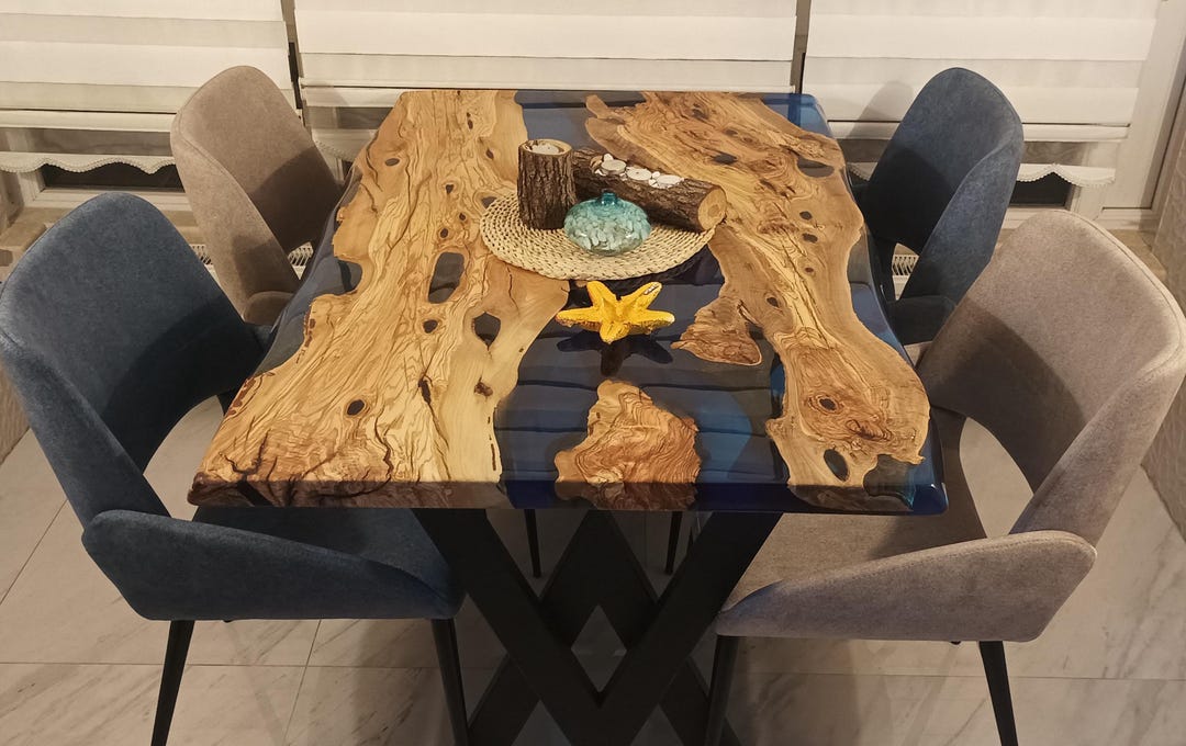Custom Farmhouse Table, Modern Handmade Furniture With Solid Olive Wood ...
