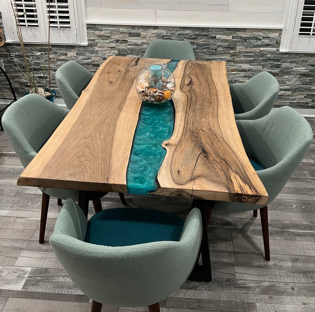 Custom Epoxy Dine Table, Wood Epoxy Coffee Table, Wood Dine Table & Coffee Table, Live Edge ...