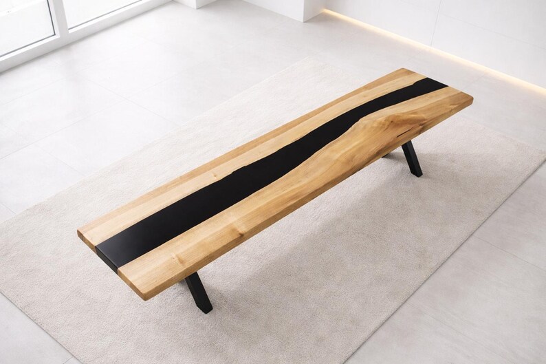 Live Edge Wood and Epoxy Entryway Bench, Modern Wooden Dining Bench - Etsy