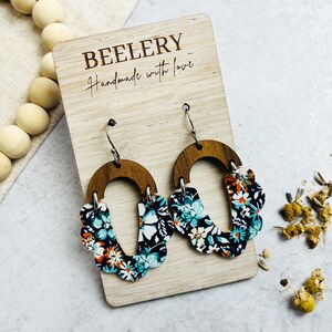 Boho Daisy Scalloped Hinge Earrings With Wooden Arch, Spring Summer ...