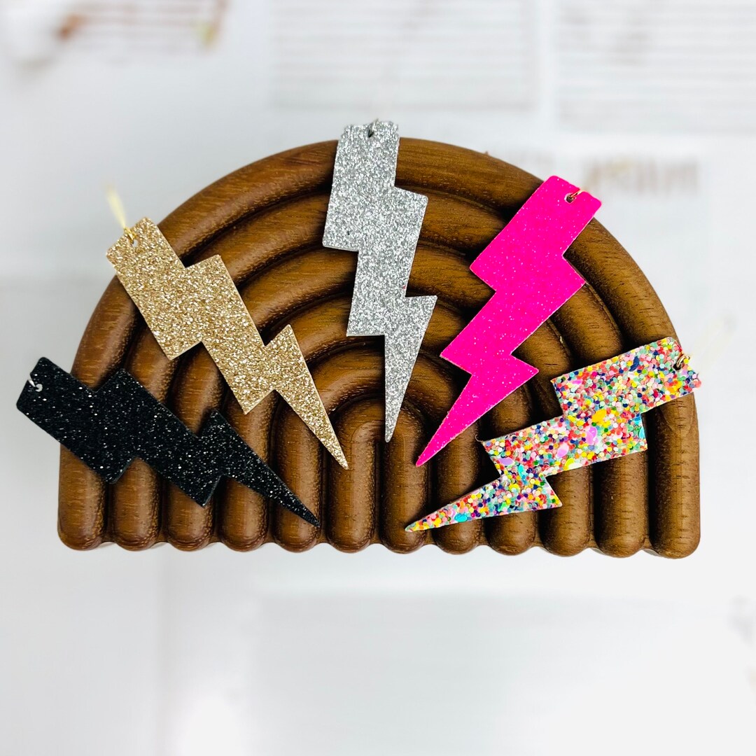 Leather Lightning Bolt Earrings, Glitter Retro Earrings, Thunderbolt ...