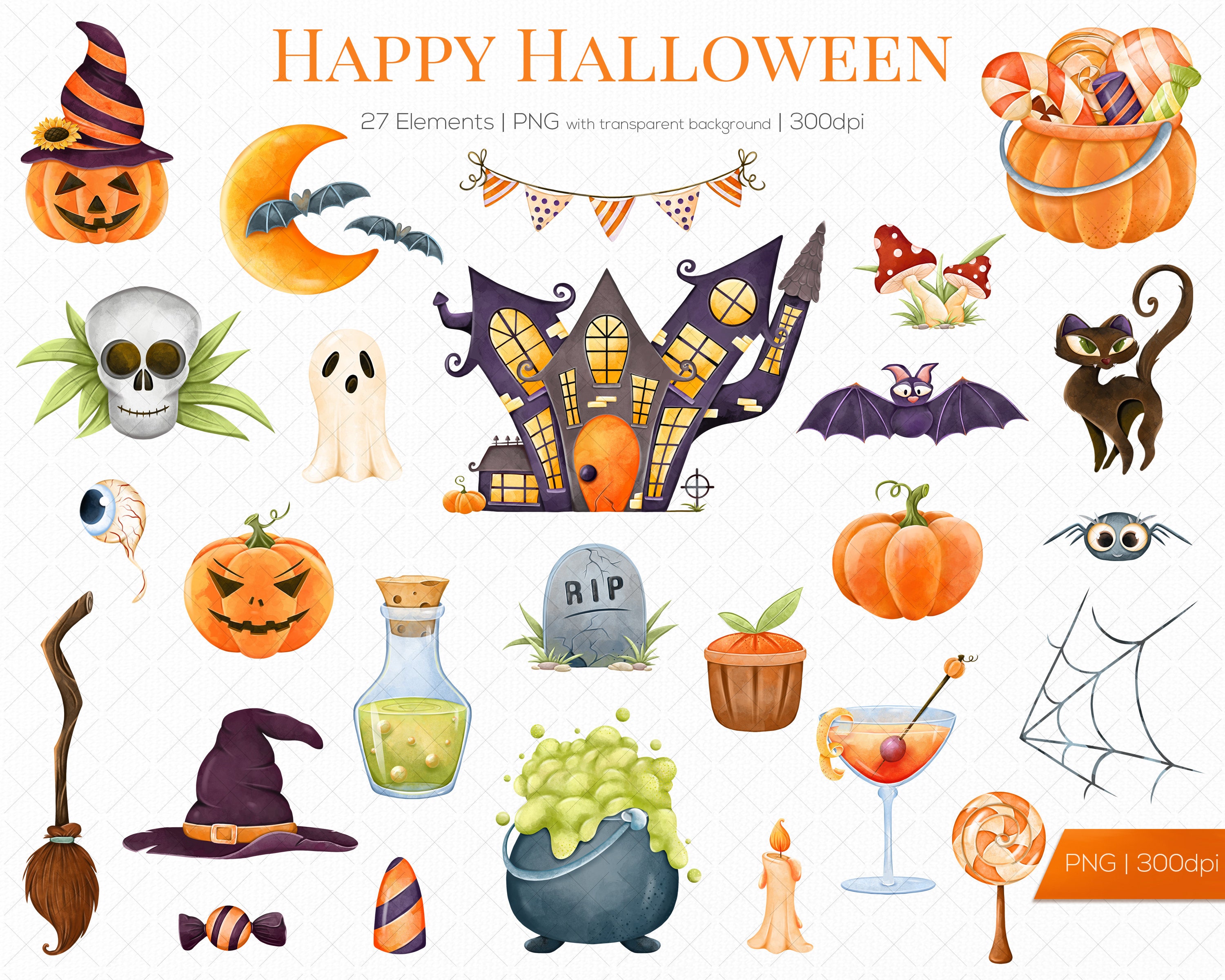 Halloween Clipart Cute Halloween Ghost Clipart Mystic - Etsy