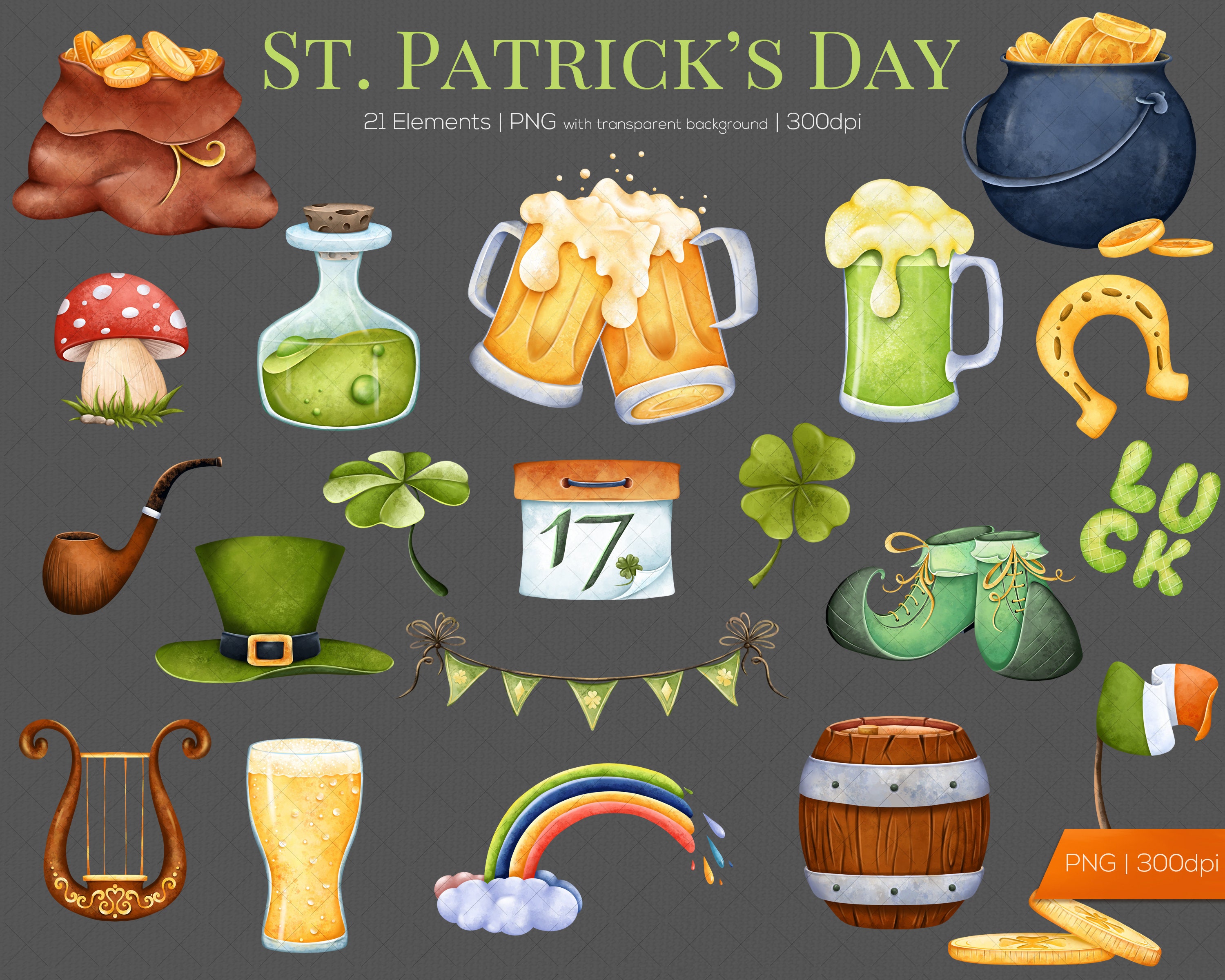 St Patricks Day Clipart Watercolor St Patricks Day Png Files - Etsy