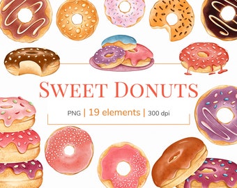 Watercolour Donuts Clipart Sweets Clipart Dessert Clipart - Etsy
