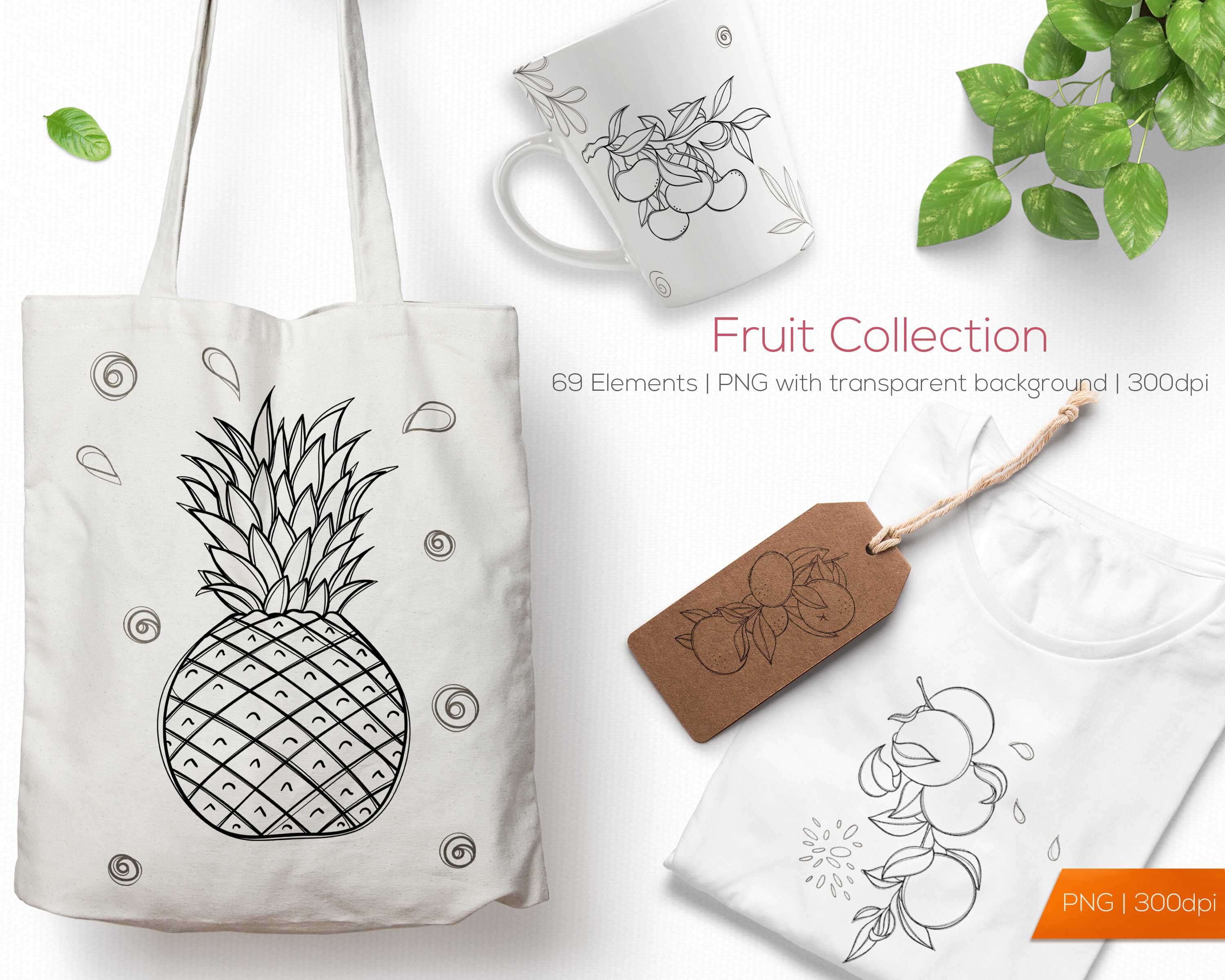 Fruit Clipart Black and White. Fruits Digital Clipart. Fruit - Etsy