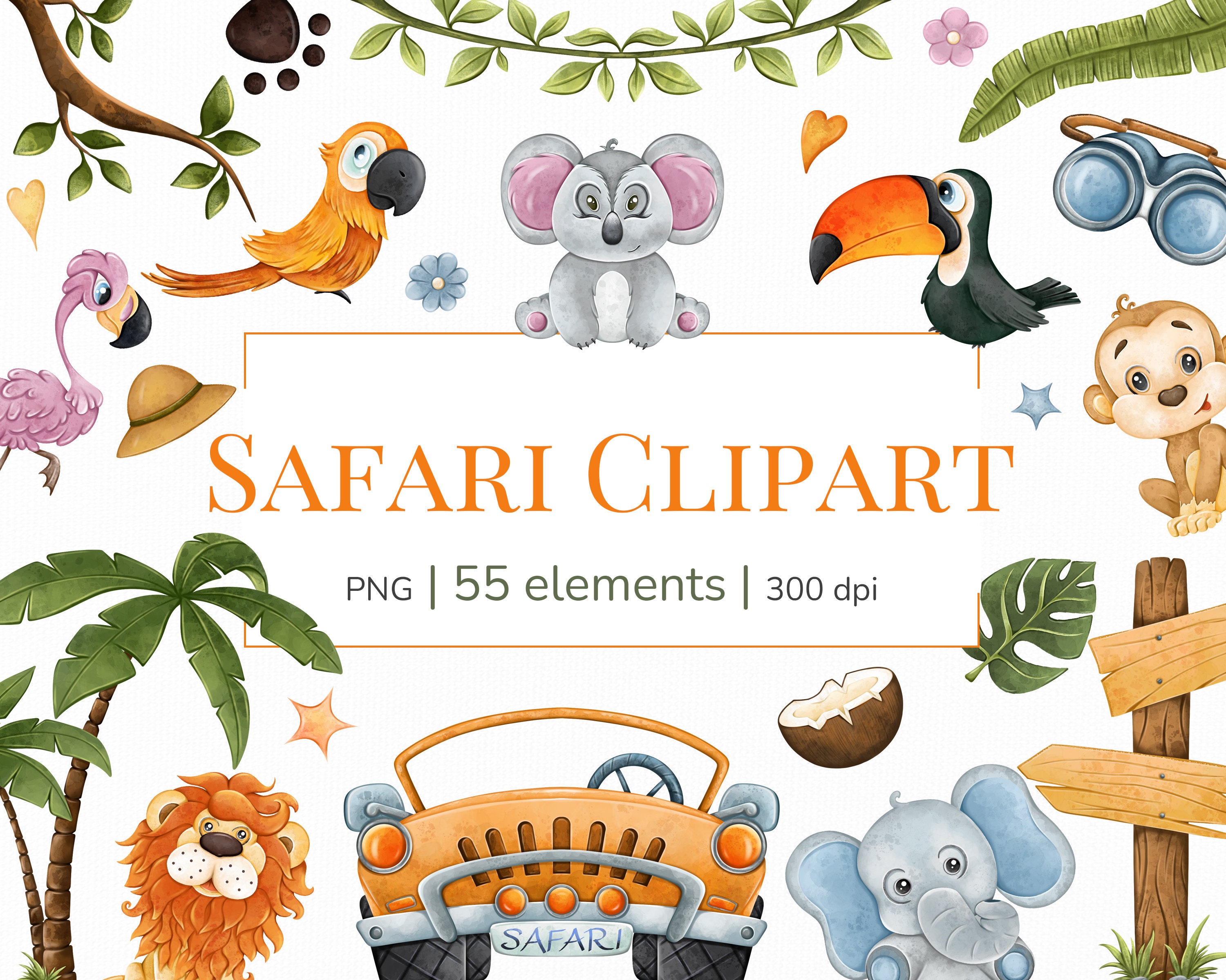 Safari Clipart Watercolor Summer Clipart Baby Safari - Etsy