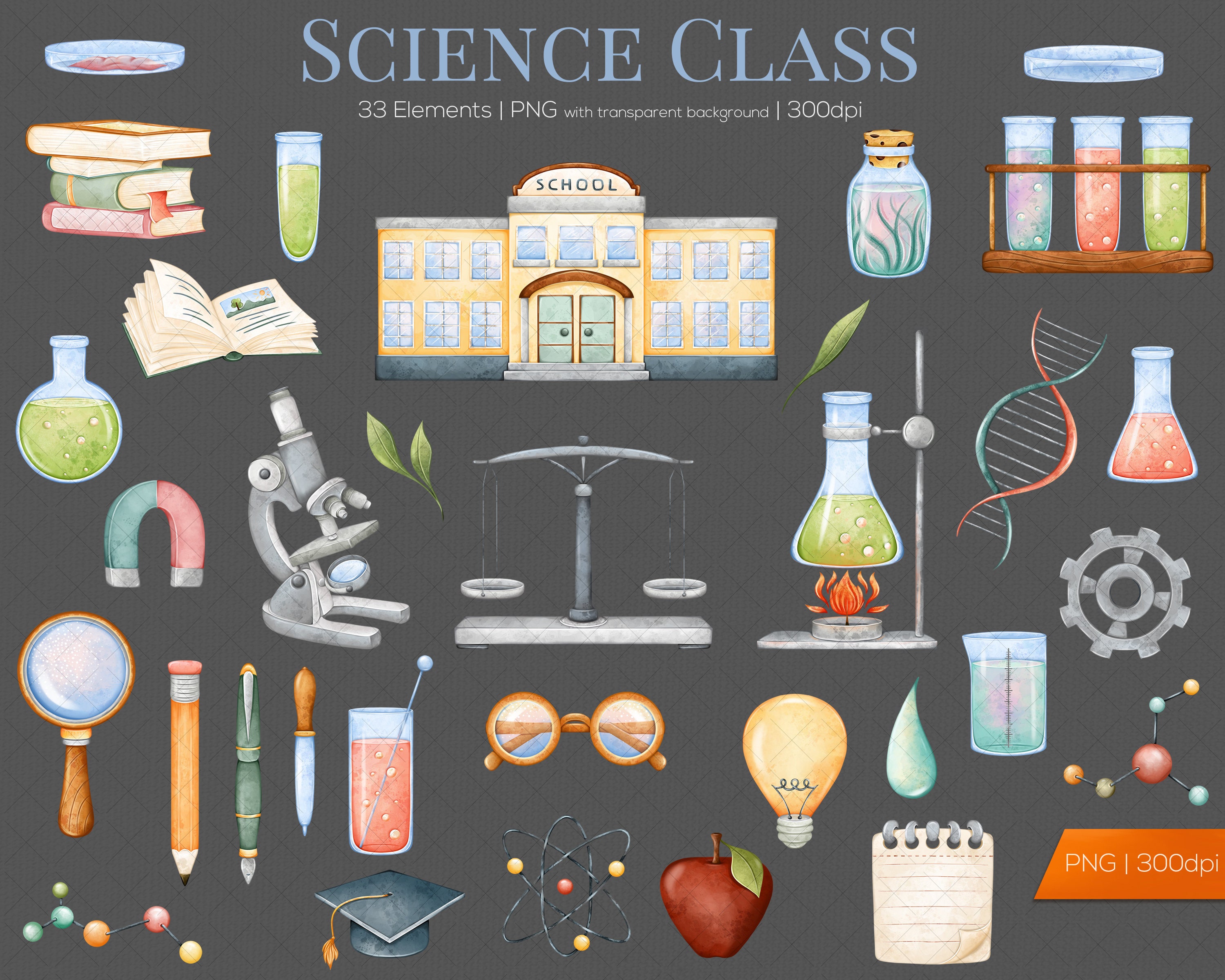 Science Clipart Watercolor School Clipart Graduation - Etsy