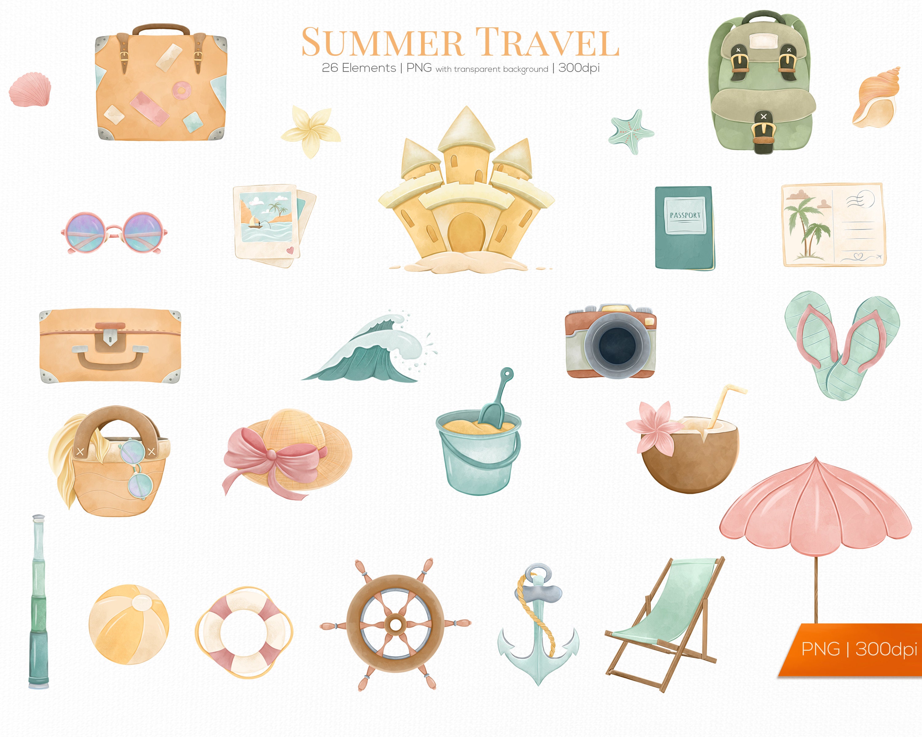 Beach clipart Summer clipart png Vacation clipart | Etsy