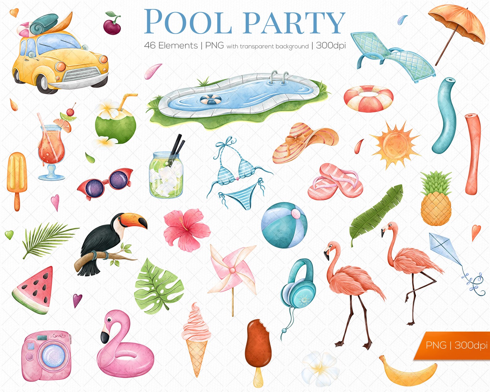 Summer Clipart Pool Party Clipart Watercolor Summer Clip - Etsy
