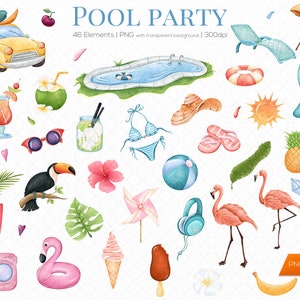Summer Clipart | Pool Party Clipart | Watercolor Summer Clip Art ...