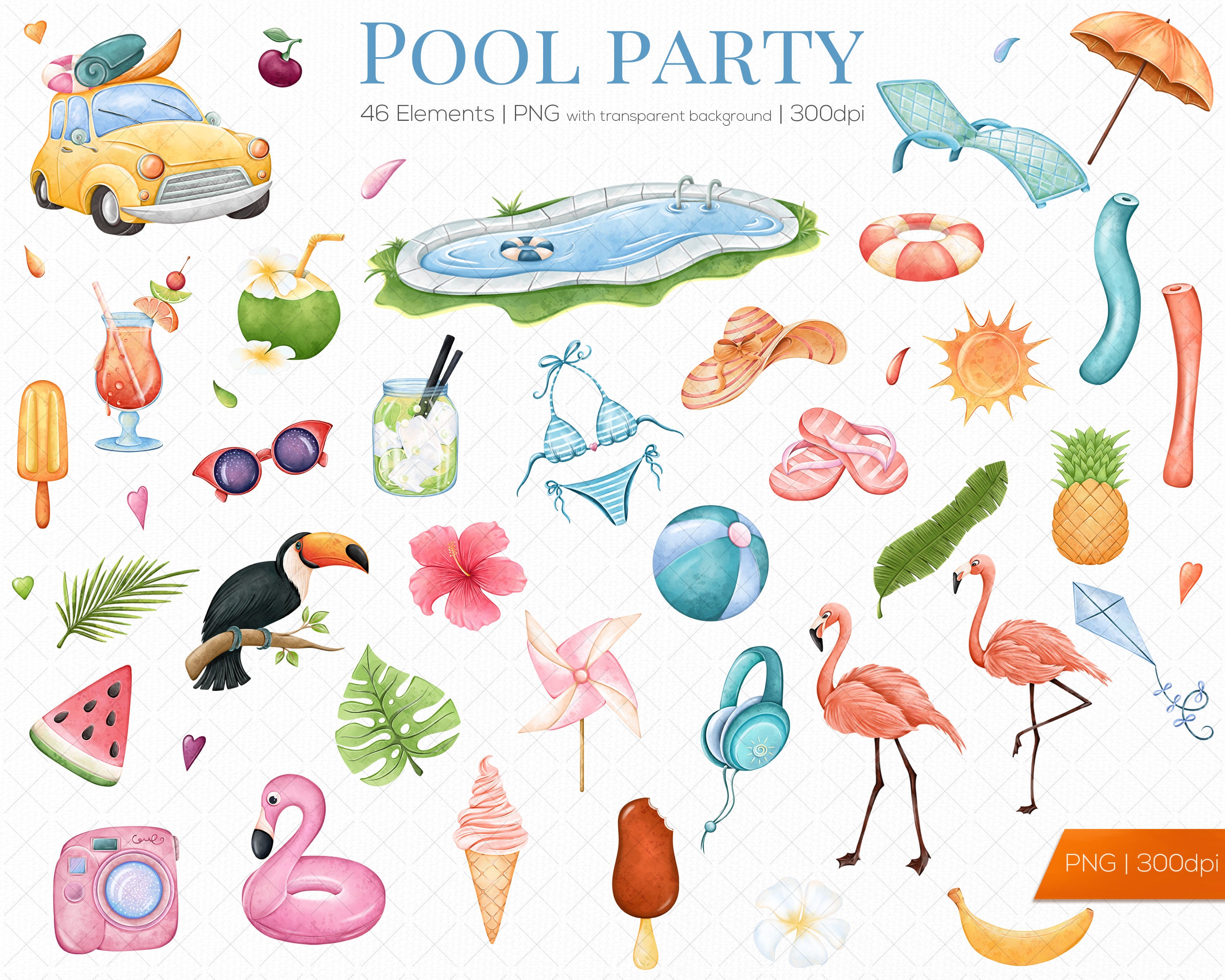 Summer Clipart Pool Party Clipart Watercolor Summer Clip - Etsy