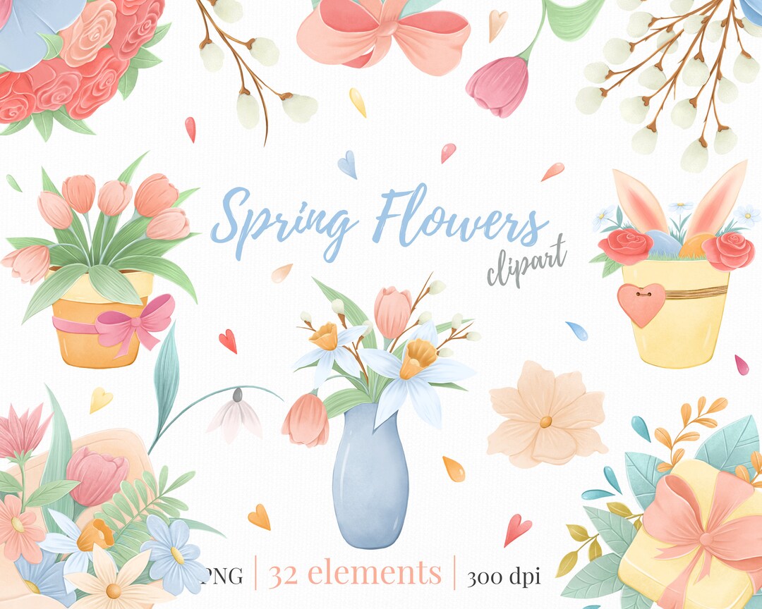 Spring Flowers Clipart | Mothers Day Flowers | Easter Clipart | Instant ...