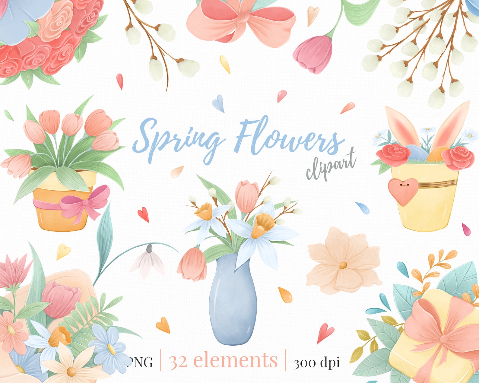 Spring Flowers Clipart Mothers Day Flowers Easter Clipart - Etsy