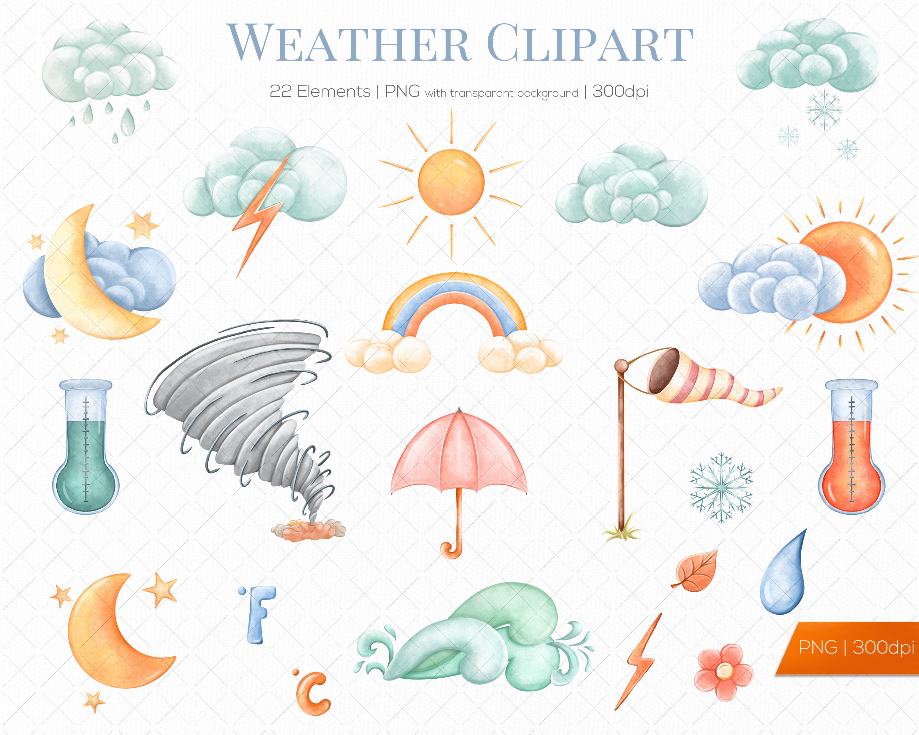 Weather Clipart Png Rainbow Clipart Sun Clipart Cloud - Etsy UK