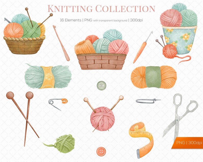 Knitting clipart Crochet clipart Knitting needles Yarn | Etsy