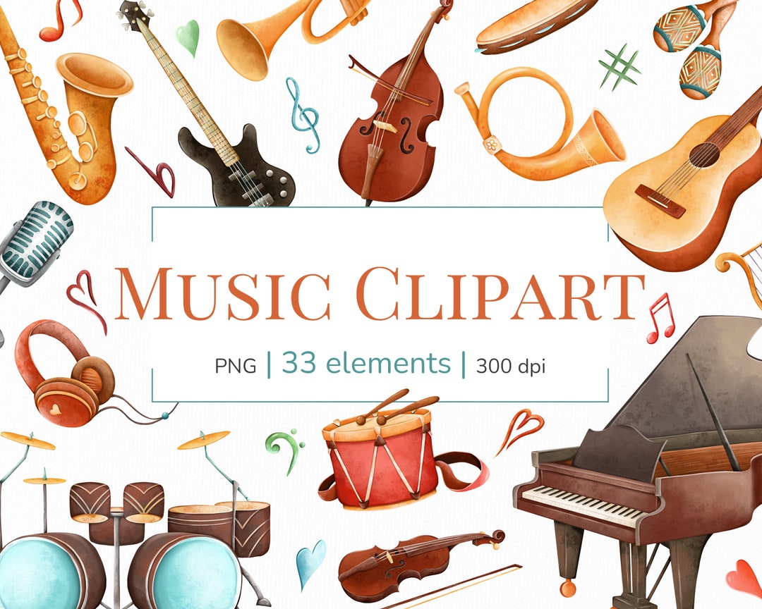 Music Clipart Png | Digital Watercolor Musical Instruments Clipart ...
