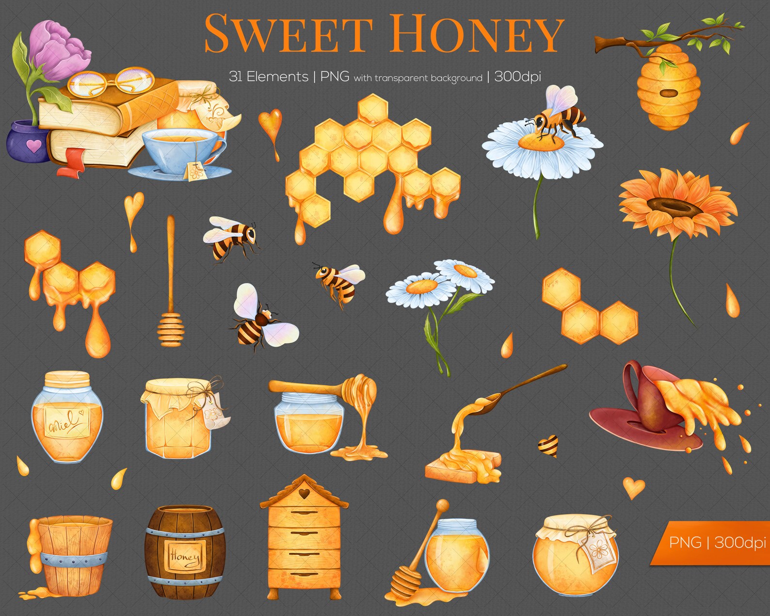 Bees and Honey Png Clipart Watercolor Honey Clipart Honey - Etsy