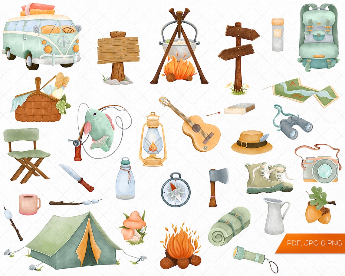 Camping sticker sheet Outdoors planner stickers Bullet | Etsy