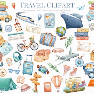 Summer Travel Clipart | Watercolor Travel Clipart | Summer Clipart ...