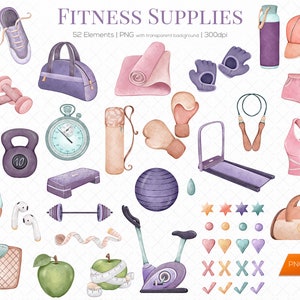 Fitness Clipart | Watercolor Gym Clipart | Workout Clipart | Exercise ...