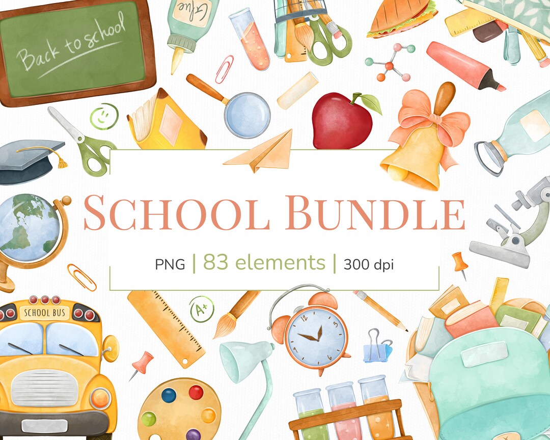 School Clipart Bundle | Back to School Clipart Png | School Bus ...