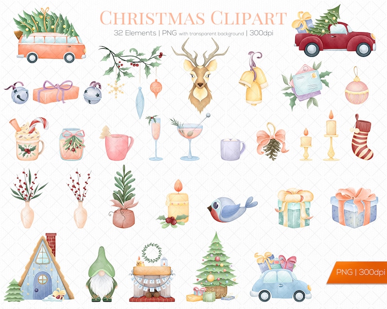 Christmas Clipart Winter Clipart New Year Clipart Cute - Etsy