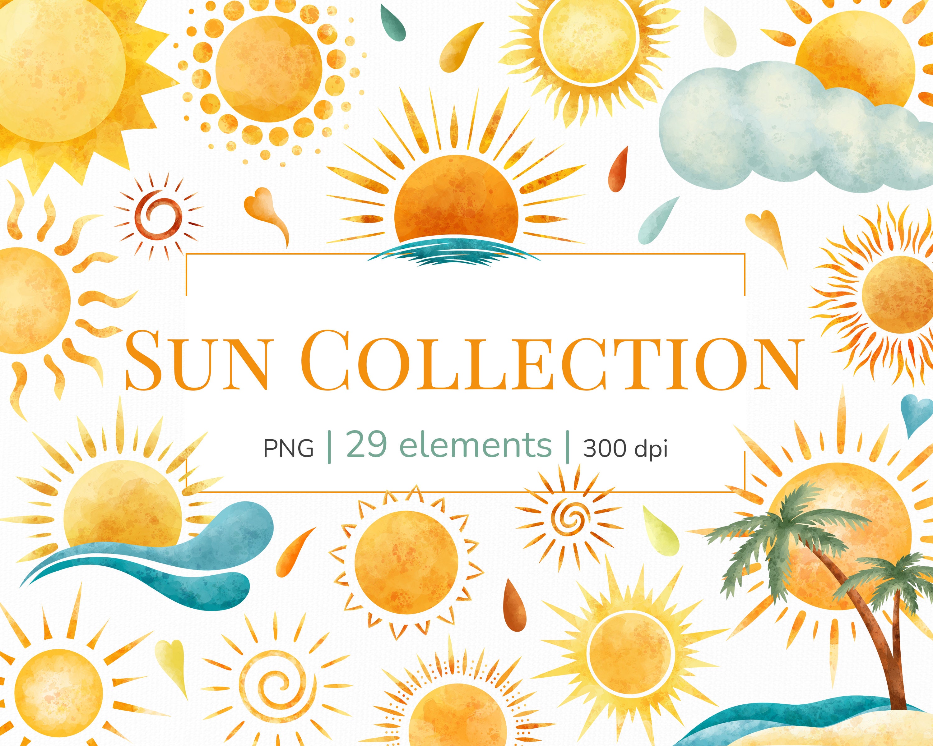 Sun Clipart Summer Clipart Warm Sun Png Clipart Hand - Etsy