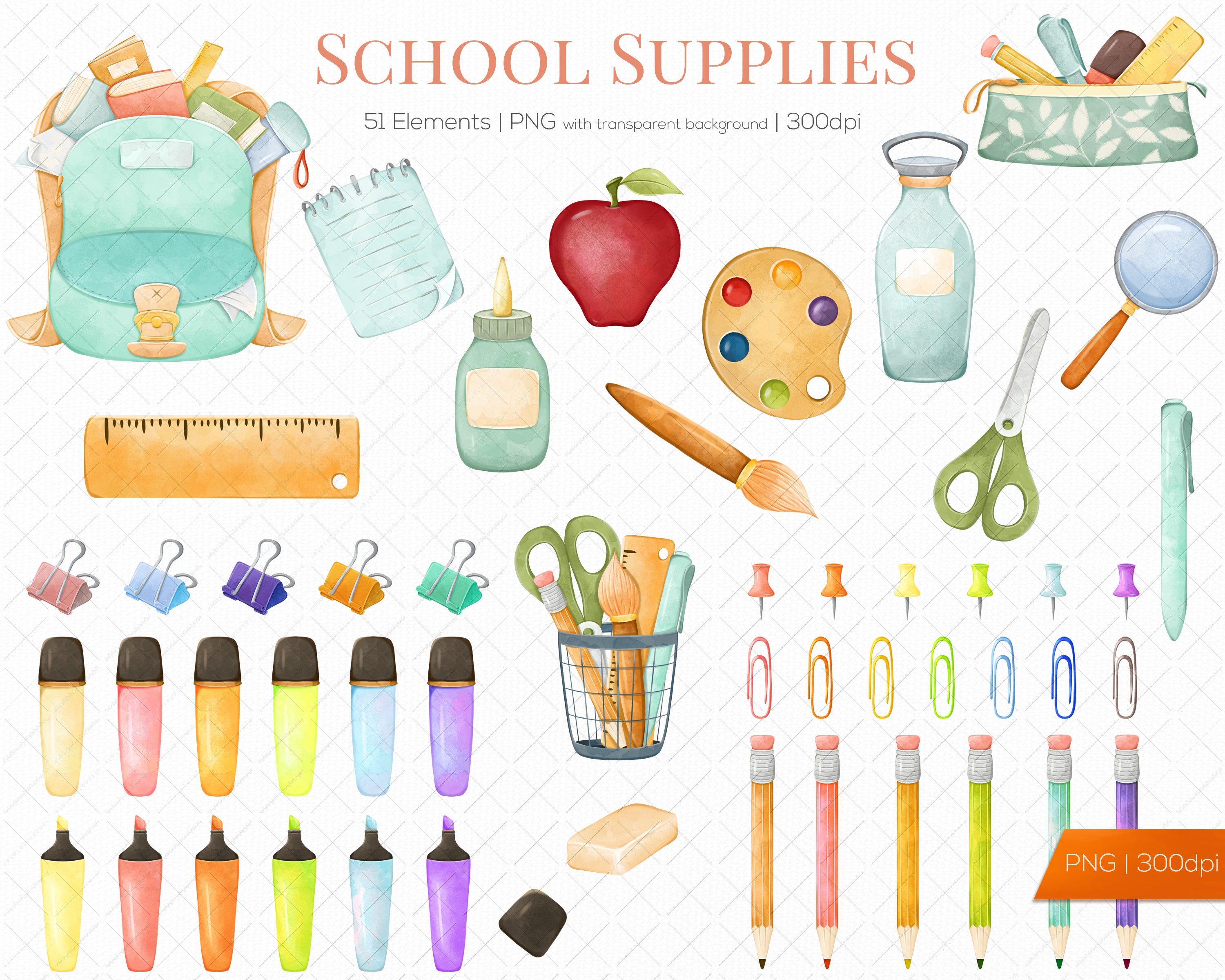 School Clip Art Back to School Png School Supplies - Etsy Canada