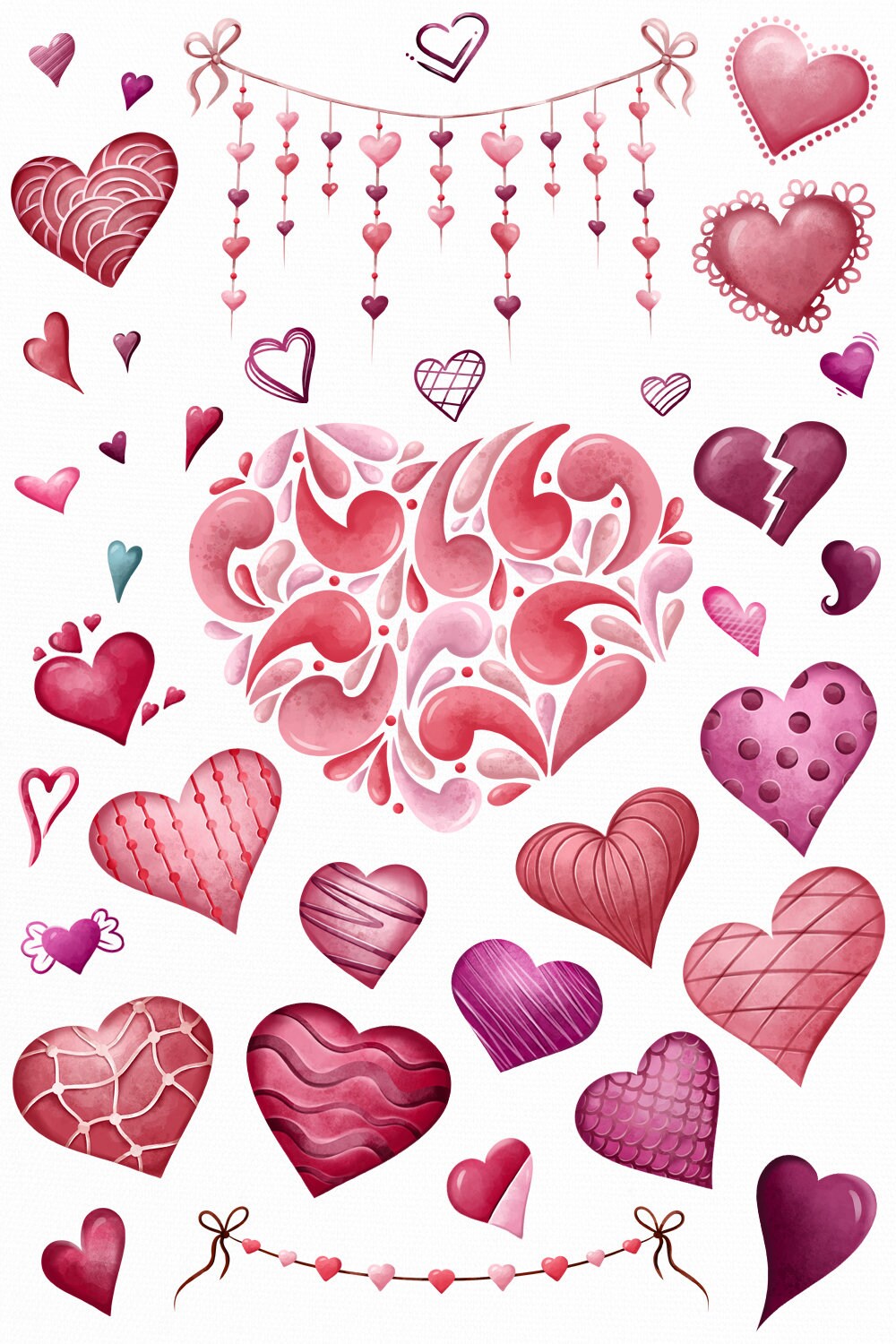 Valentine PNG Pink Heart Clipart Valentines Watercolor - Etsy