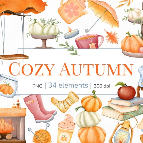 Cozy Autumn Clipart Fall Clipart Bundle Thanksgiving - Etsy