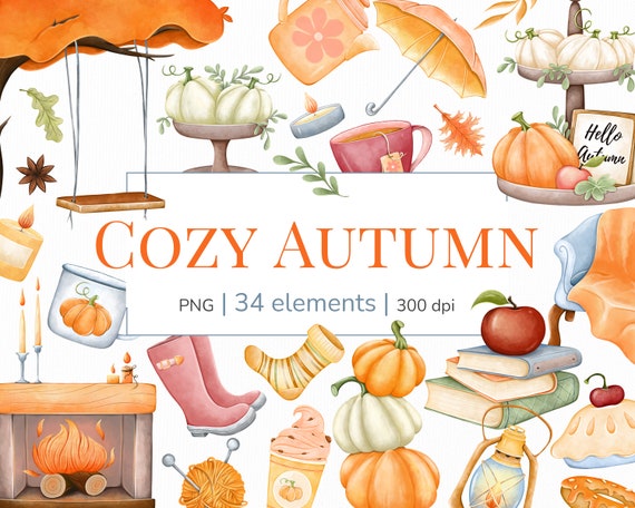 Cozy Autumn Clipart Fall Clipart Bundle Thanksgiving - Etsy
