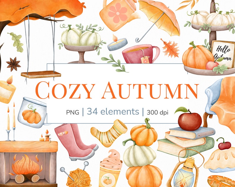 Cozy Autumn Clipart Fall Clipart Bundle Thanksgiving - Etsy