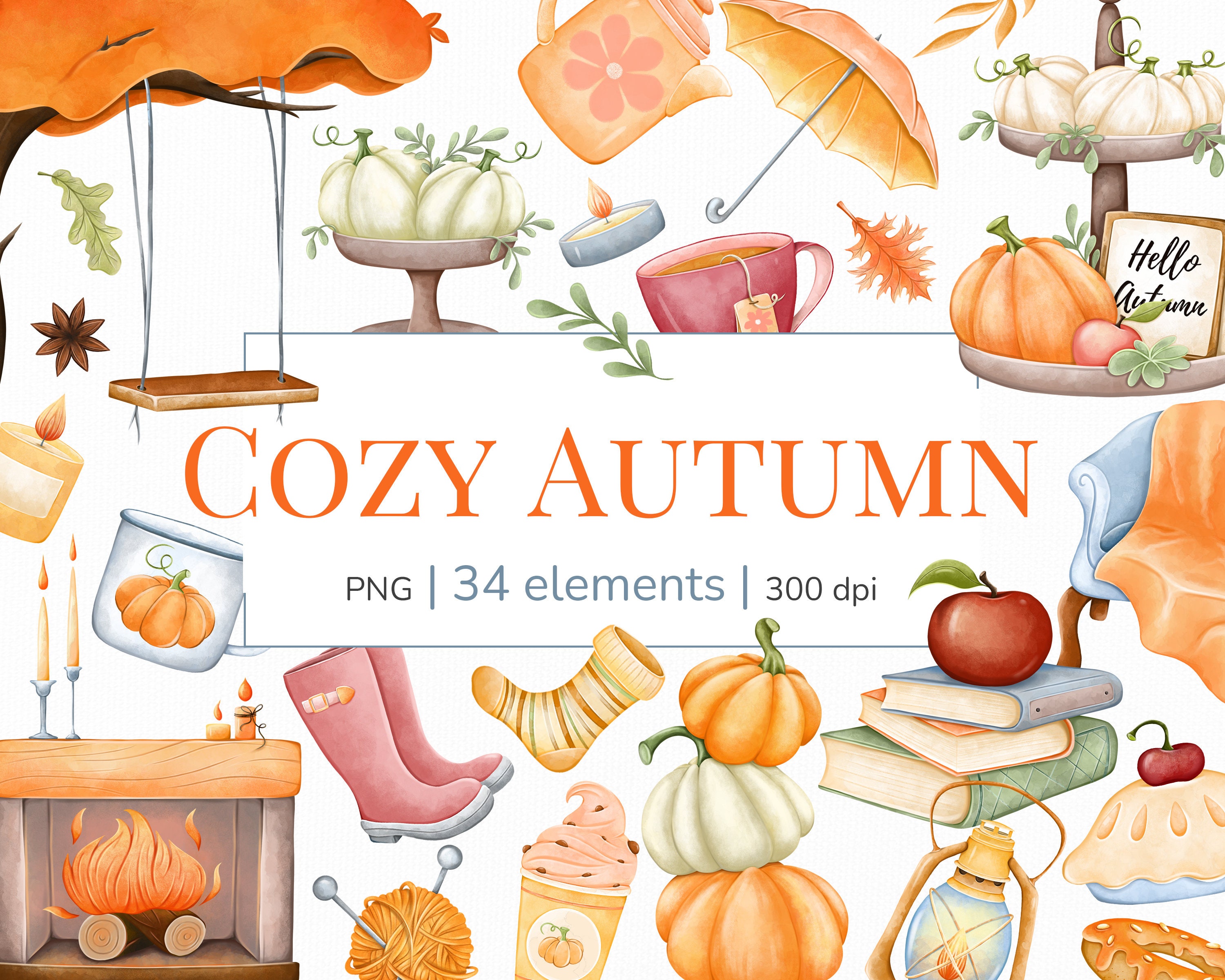 Cozy Autumn Clipart Fall Clipart Bundle Thanksgiving - Etsy