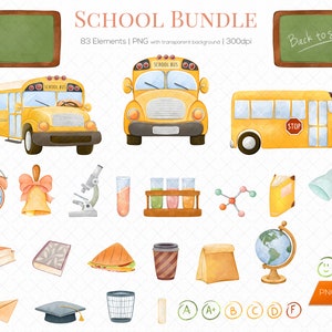 School Clipart Bundle | Back to School Clipart Png | School Bus ...