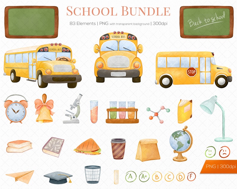 School Clipart Bundle Back to School Clipart Png School | Etsy