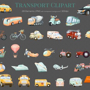 Transport Clipart Watercolor Cars Clipart Transport - Etsy