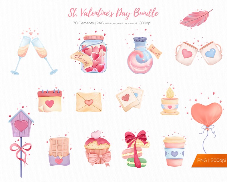 Valentines Day Clipart Bundle Valentine Clipart Cute Love | Etsy