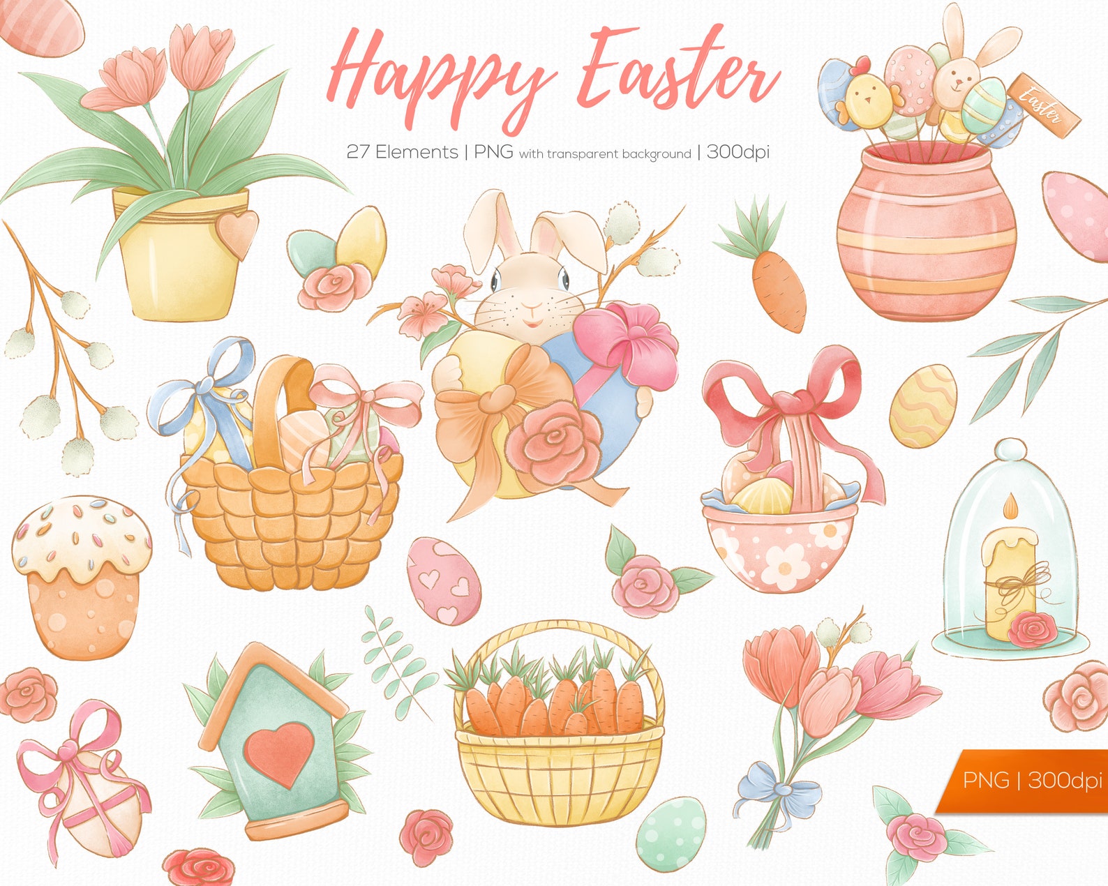 Easter Clipart Easter Png Spring Clipart Cute Bunny - Etsy