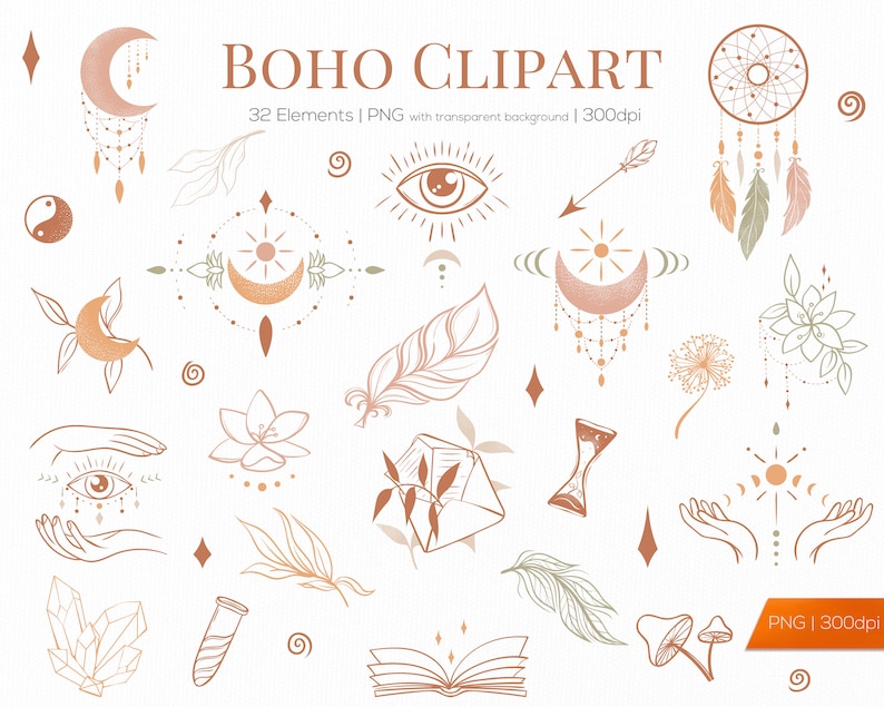 Boho Clipart Bohemian Moon Clipart Rustic Boho Clipart Png - Etsy